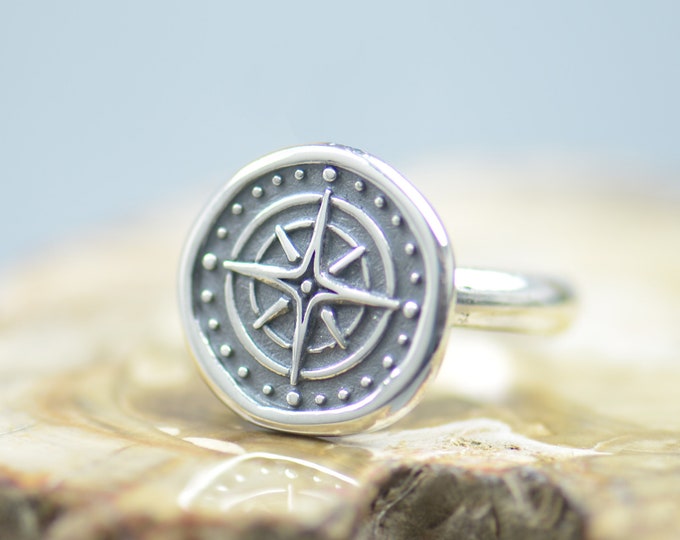Star Compass Ring, Gold Opal Ring, Gold Compass Ring, Silver Compass ...