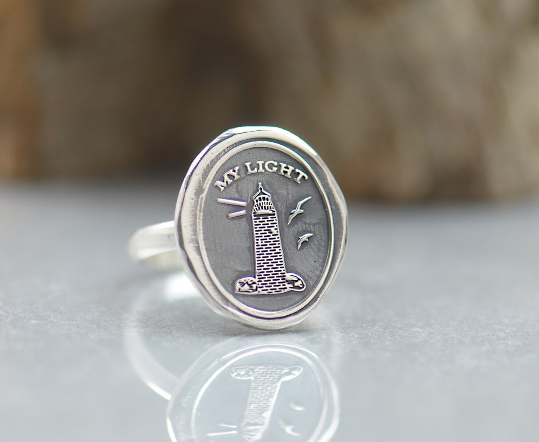 Sterling Silver Lighthouse Flower Ring Vintage Wax Seal Lighthouse With ...