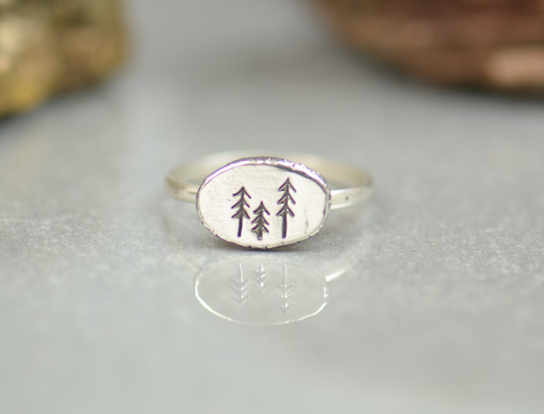 Sterling Silver Tiny Pine Trees Ring.artisan Handmade.rings for Men or ...