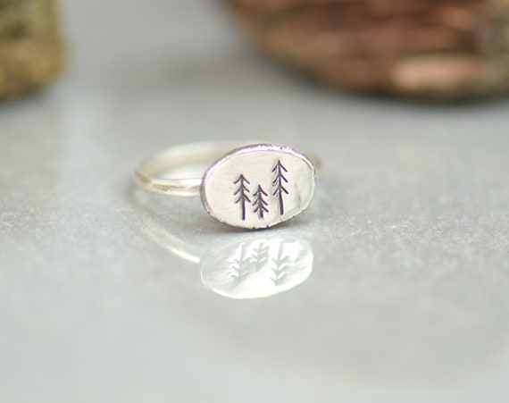 Sterling Silver Tiny Pine Trees Ring.artisan Handmade.rings - Etsy