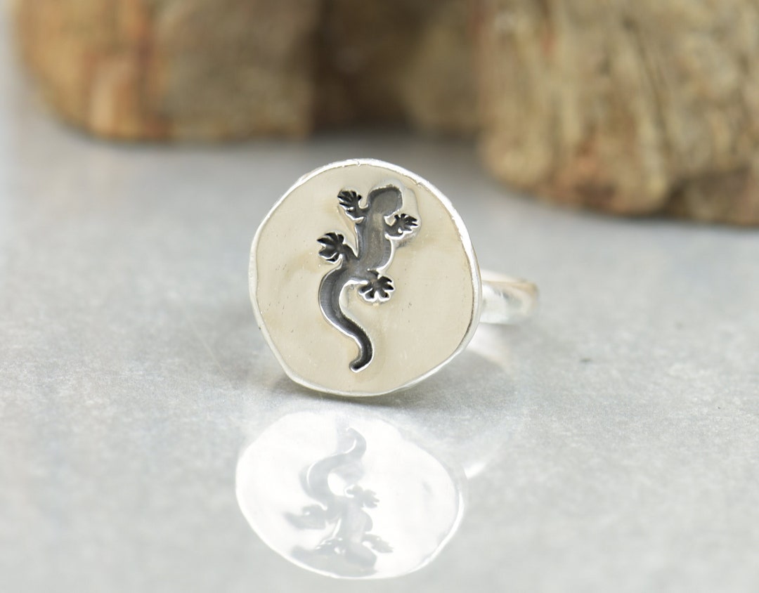 Sterling Silver Gecko Lizard Ring Ring.artisan Handmade.rings Men or ...