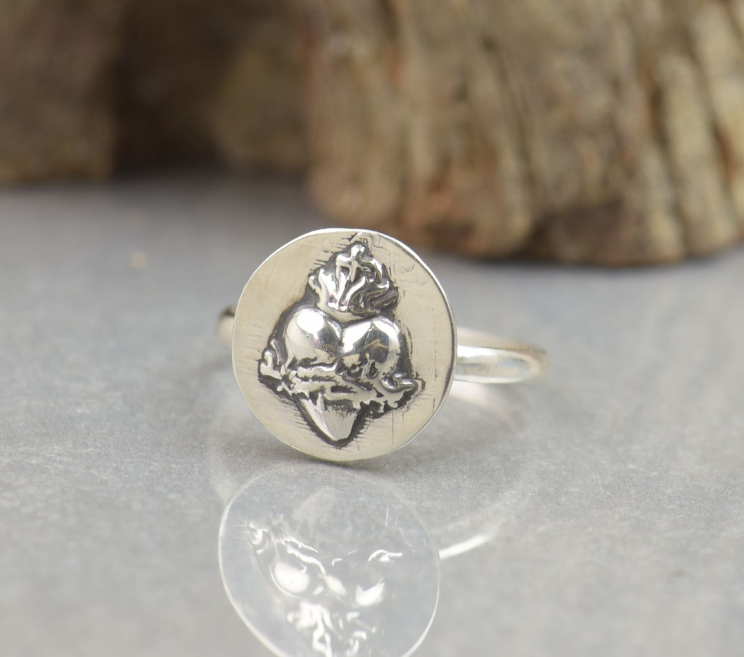 Sterling Silver Sacred Heart Ring Sacred Heart Sacre Couer Catholic ...