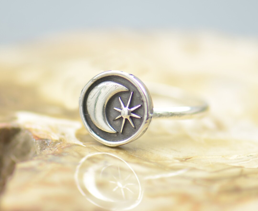 Sterling Silver Ring Moon Star Ring.artisan Handmade.sunrise Rings Men ...