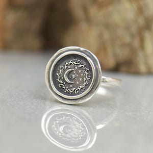 Sterling Silver Universe Moon Flowers Starry Night Ring Moon Phases ...