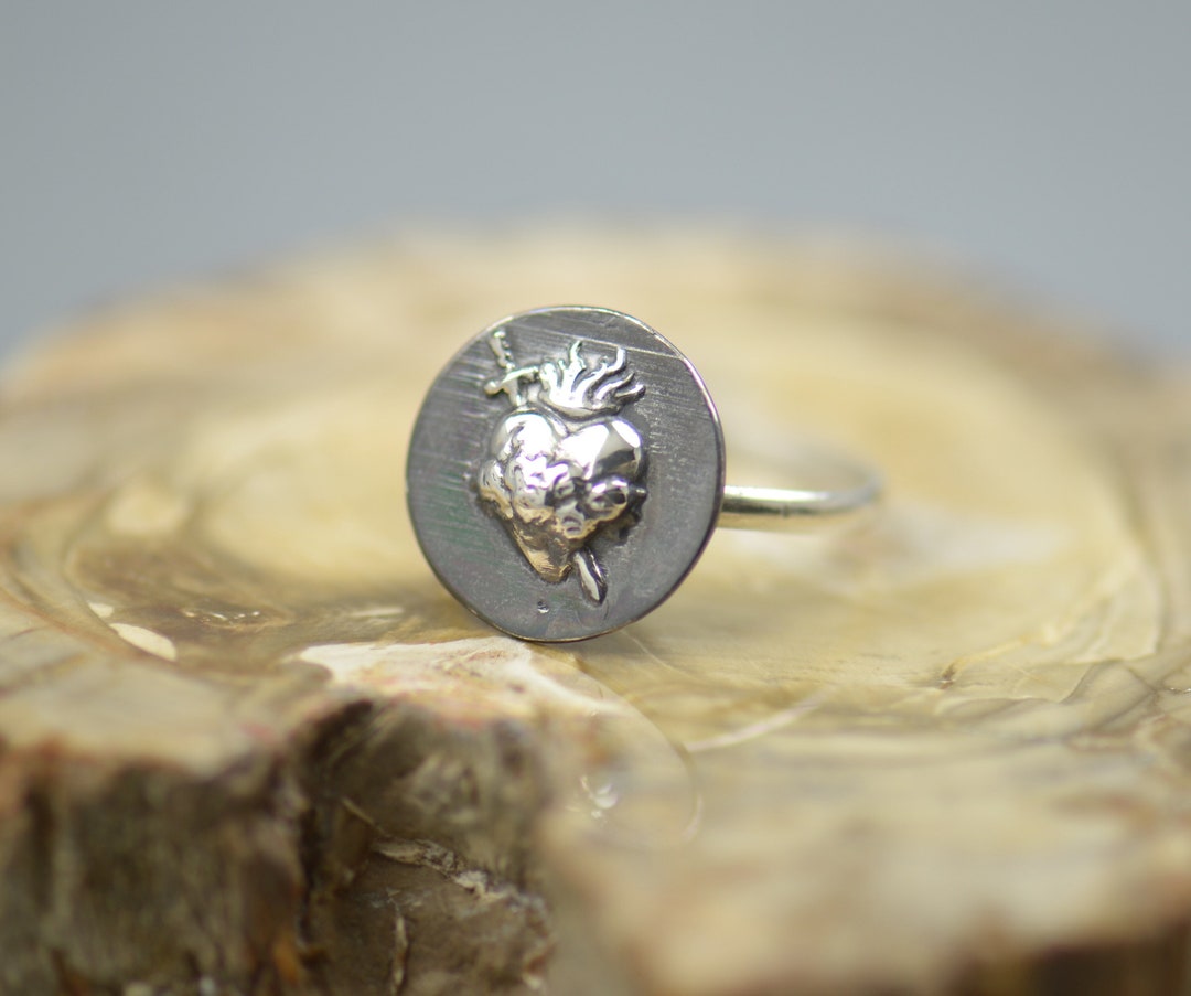 Sterling Silver Sacred Heart Ring Sacred Heart Sacre Couer Catholic ...
