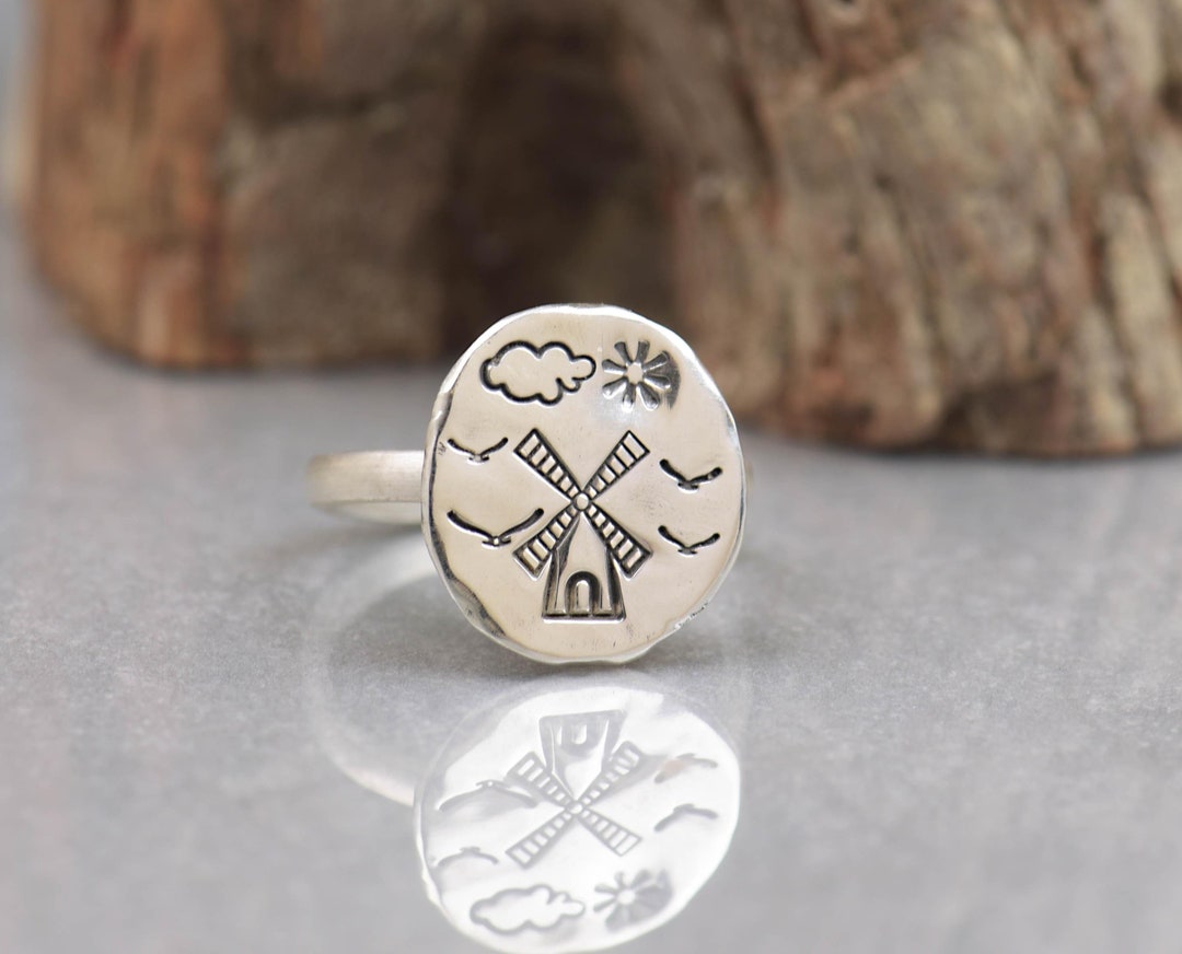 Sterling Silver Windmill Ring.birds Ring, Country Land Ring ,old Living ...