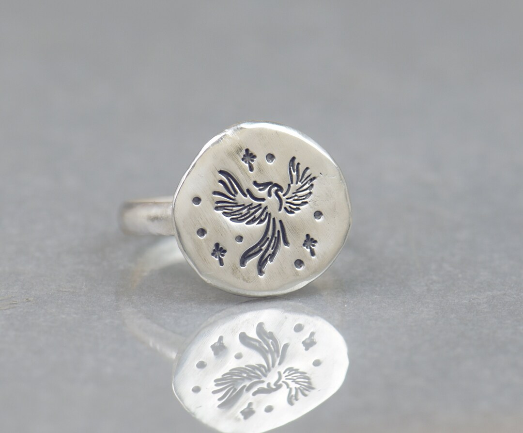Sterling Silver Tiny Phoenix Bird Ring.phoenix Ring.moon Ring. Mystery ...