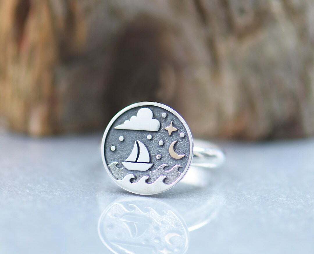 Sterling Silver Sailing Boat Waves Surf Windsurf Ring.artisan Handmade ...