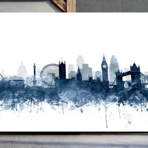 London Skyline Print London City Watercolor Navy Blue London | Etsy