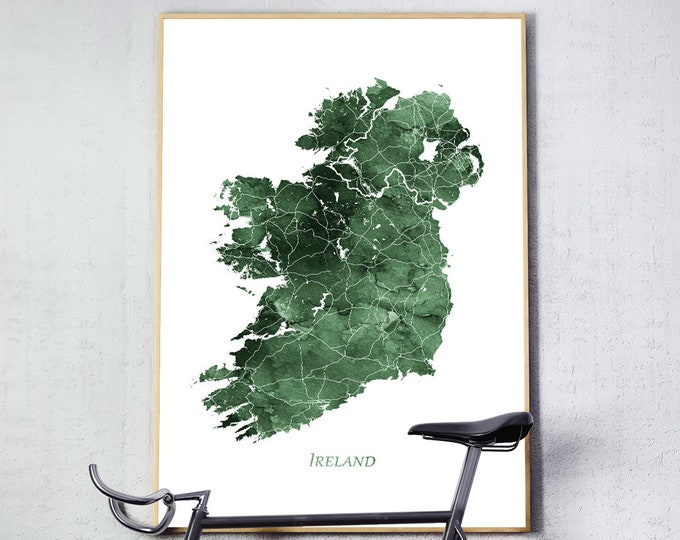 Ireland Map Print Ireland Watercolor Map Poster Ireland Wall - Etsy