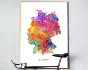 Germany Map Print, Germany Wall Art, Germany Watercolor Blue, Germany ...