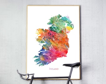 Ireland Map Print, Ireland Watercolor Map Poster, Ireland Map Wall Art ...