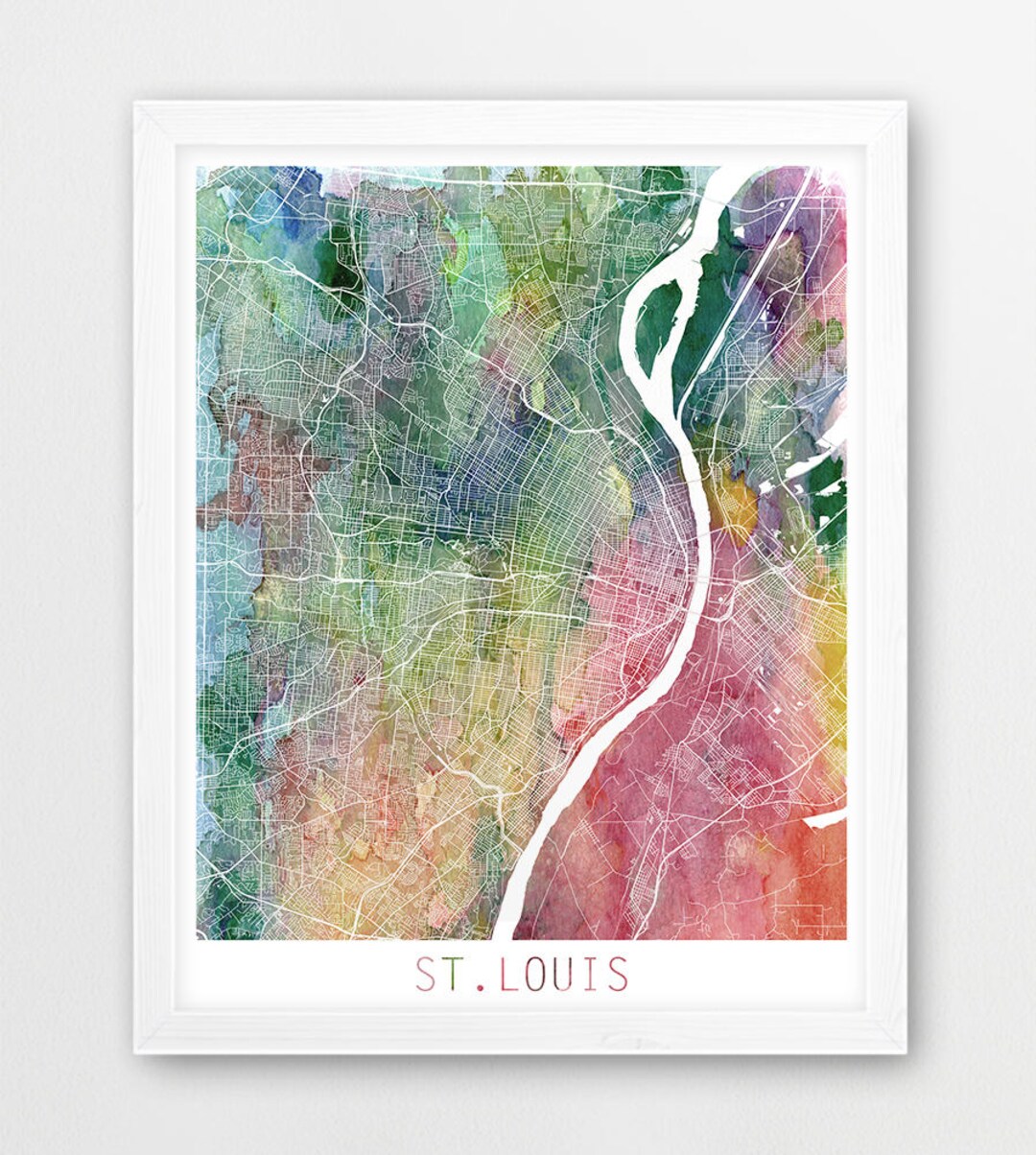 St. Louis City Urban Map Poster, St. Louis Street Print, Watercolor Map ...