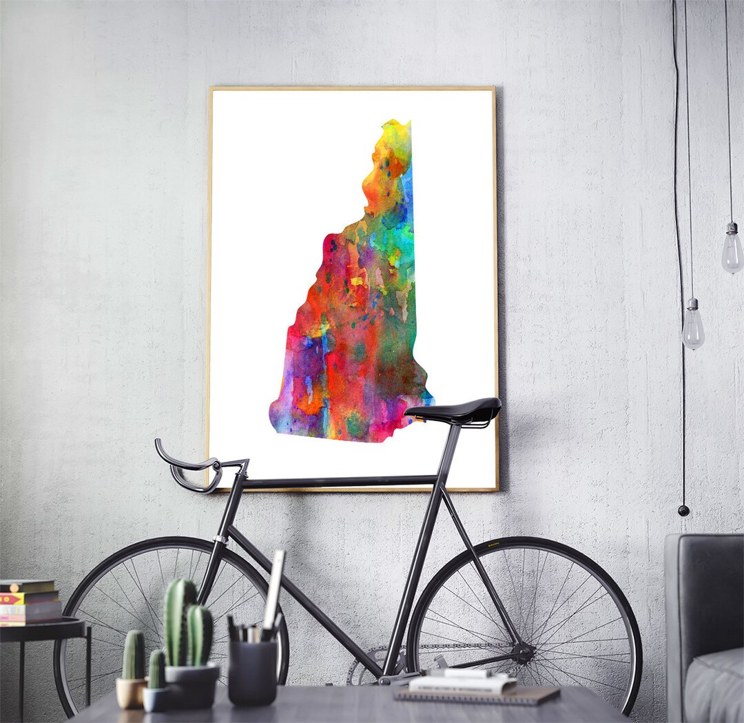 New Hampshire State Map Print, Watercolor New Hampshire Silhouette ...