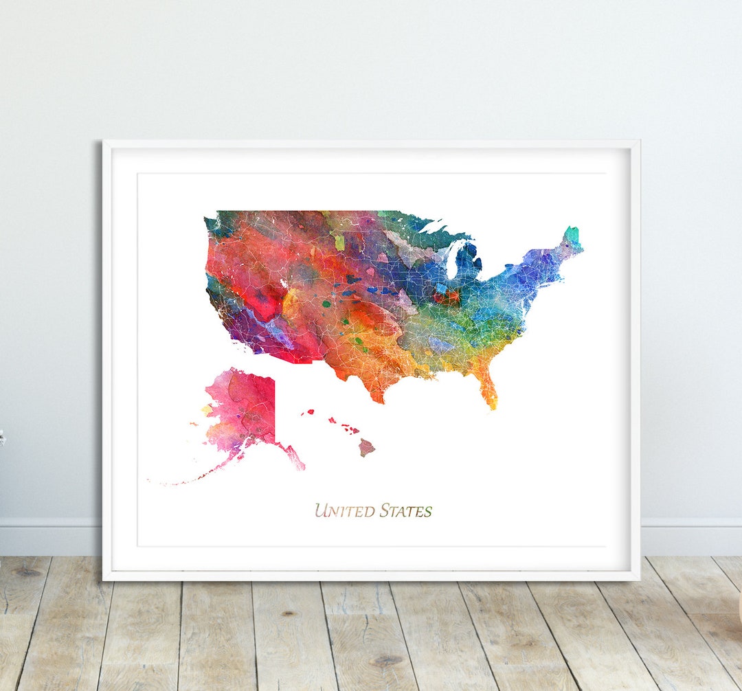 United States Map Print, USA Map Decor, United States Wall Art, USA ...