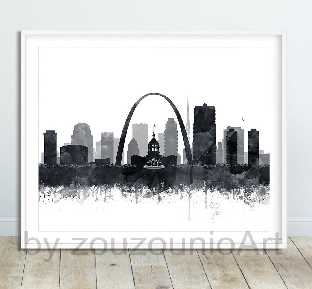 St Louis Print, St Louis Skyline Poster, St Louis Black White ...