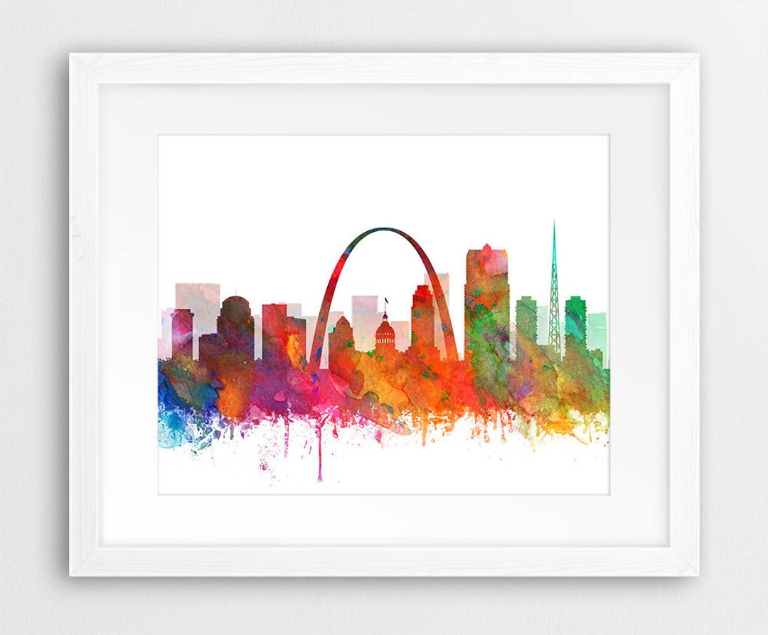 St Louis Print, St Louis Skyline, Watercolor Cityscape St Louis ...