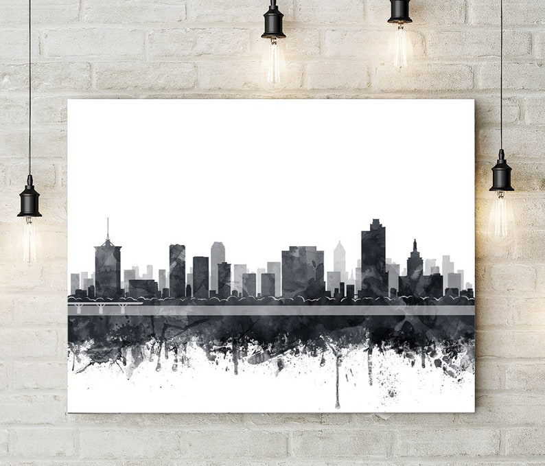 Tulsa Skyline Print, Tulsa Skyline Poster, Tulsa Oklahoma Watercolor ...