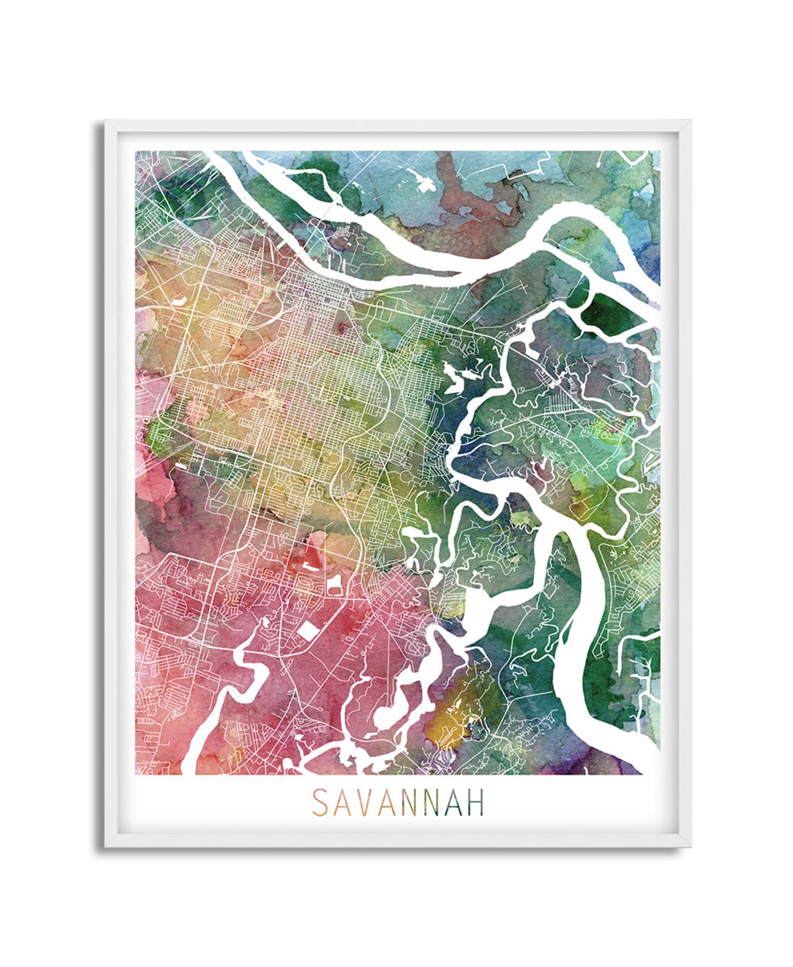 Savannah Urban Map Poster Savannah Street Print Watercolor | Etsy