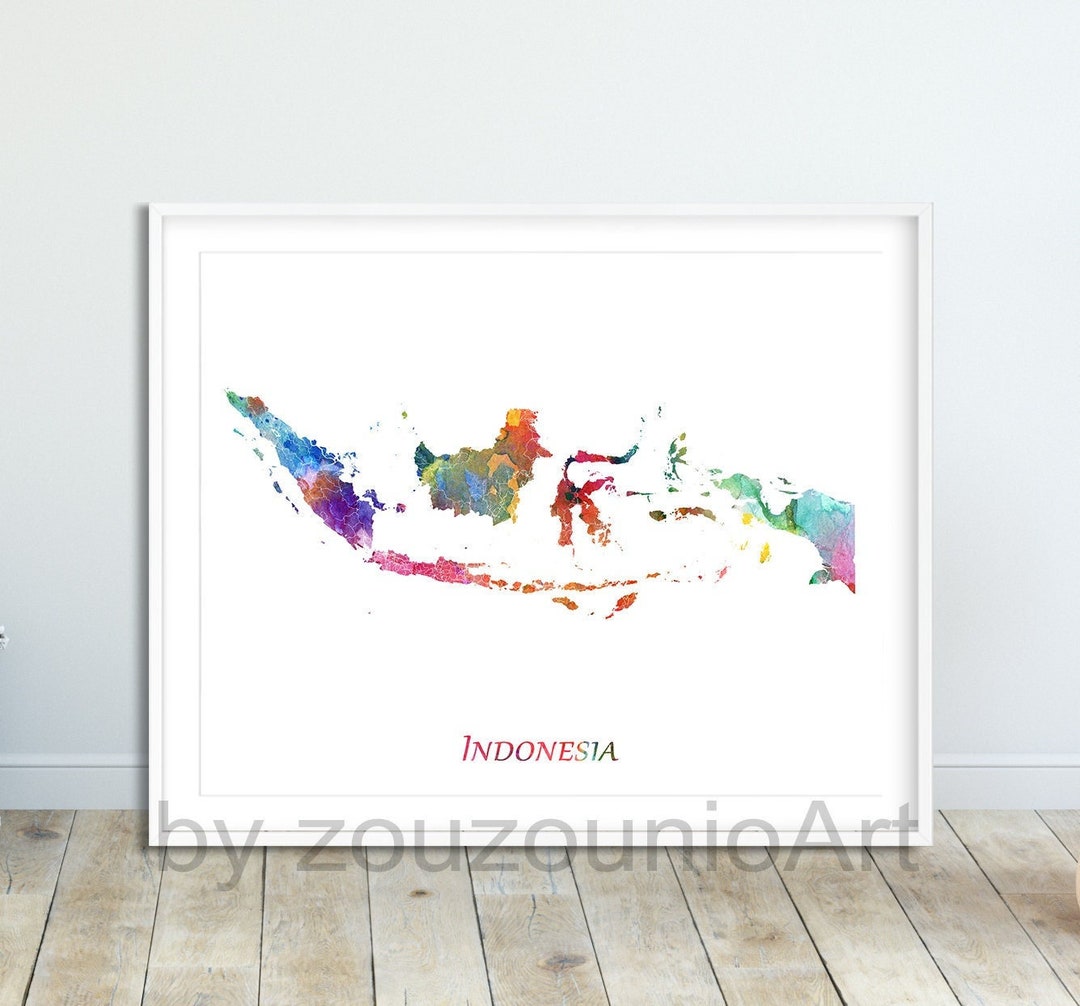 Indonesia Map Print, Indonesia Watercolor Map Poster, Indonesia Wall ...
