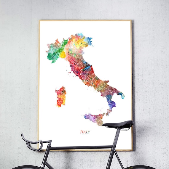 Italy Map Art Print Italy Watercolor Map Art Poster Modern | Etsy
