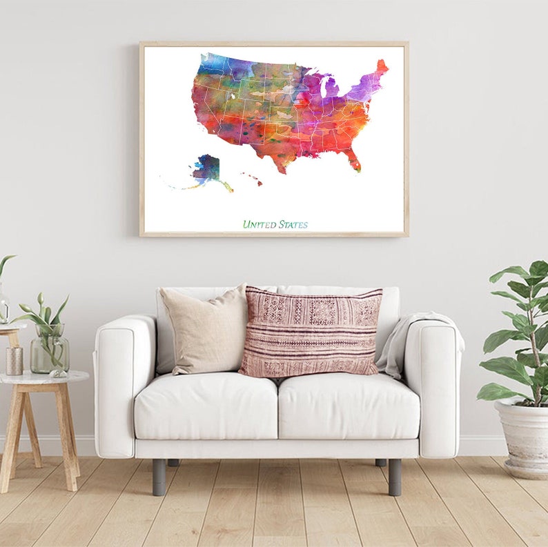 United States Map Poster USA Map Decor United States Wall | Etsy