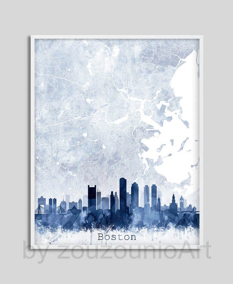 Boston Map Skyline Print, Cityscape Street Map Print, Abstract ...