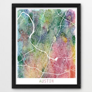 Austin City Urban Map Poster, Austin City Street Print, Watercolor Map ...