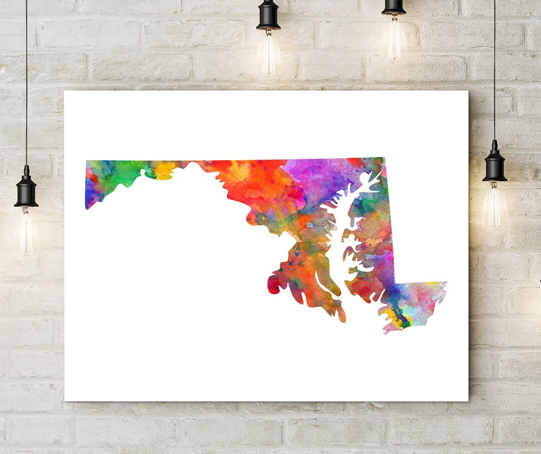 Maryland State Map Print, Watercolor Map Maryland Silhouette Poster ...