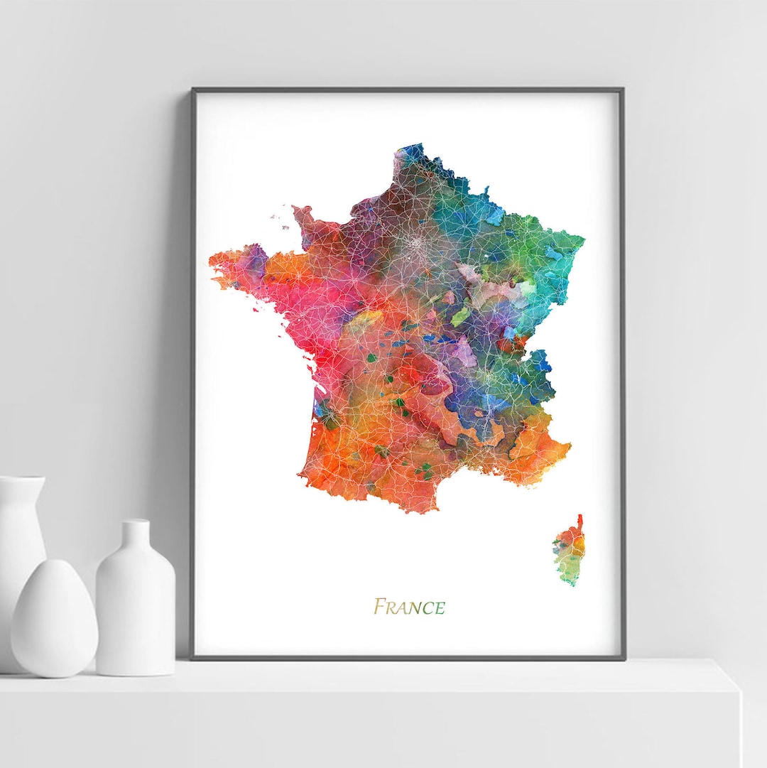 France Map Print, France Watercolor Map Poster, Country Map Art ...