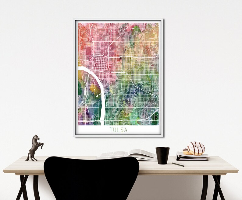 Tulsa City Urban Map Poster Tulsa Street Print Watercolor - Etsy