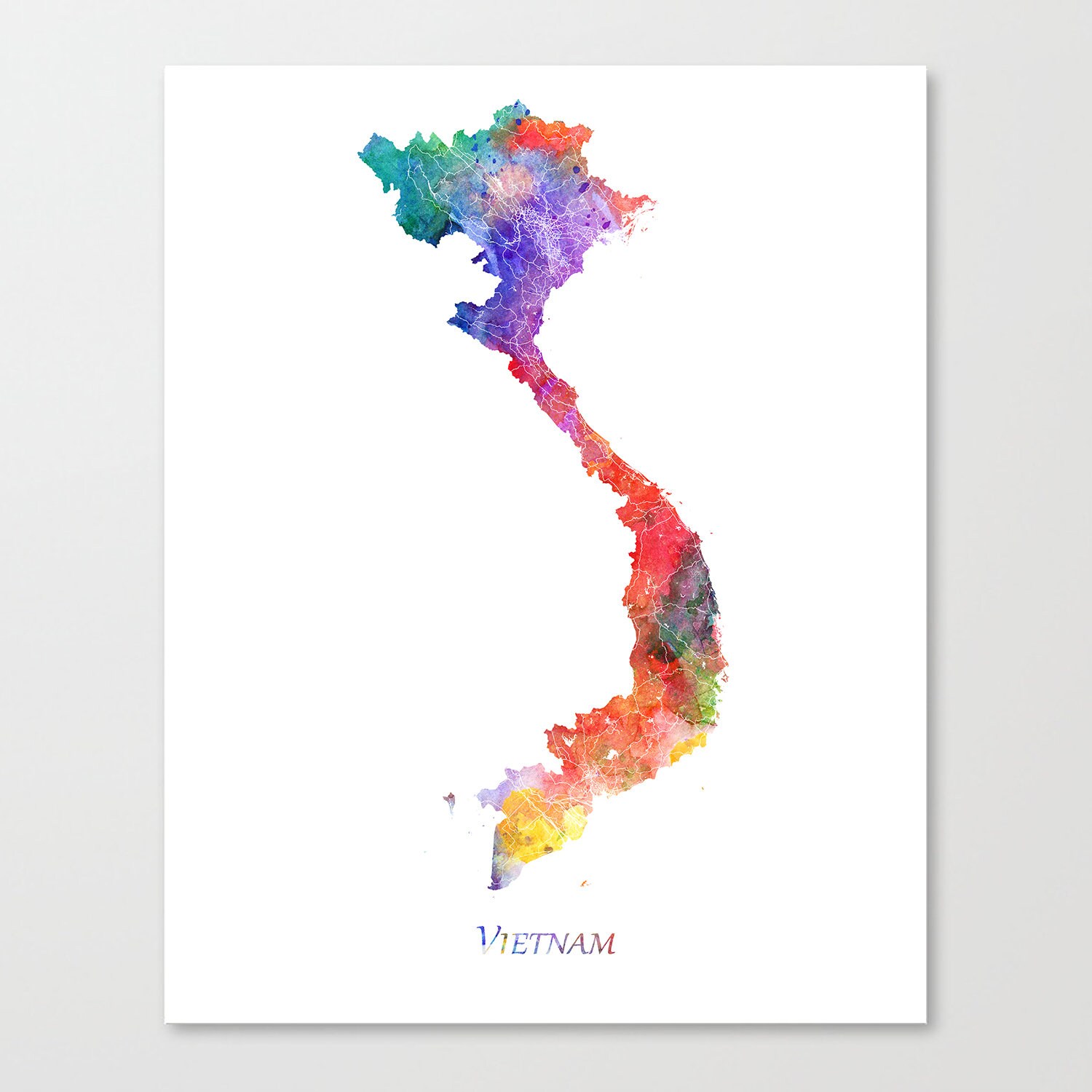 Vietnam Map Art Print, Vietnam Map Watercolor Art Poster, Vietnam Map ...