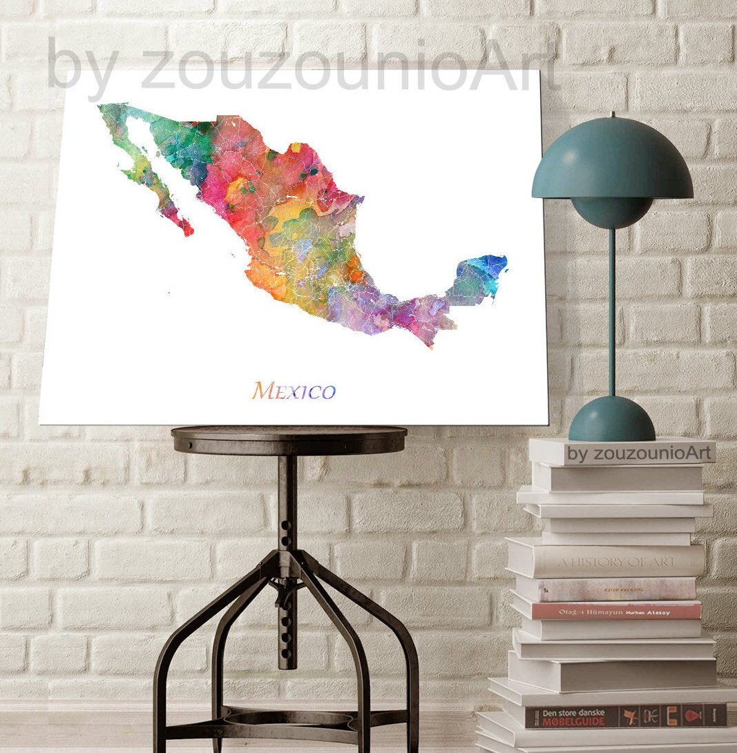 Mexico Map Art Print Mexico Watercolor Map Art Poster Mexico | Etsy