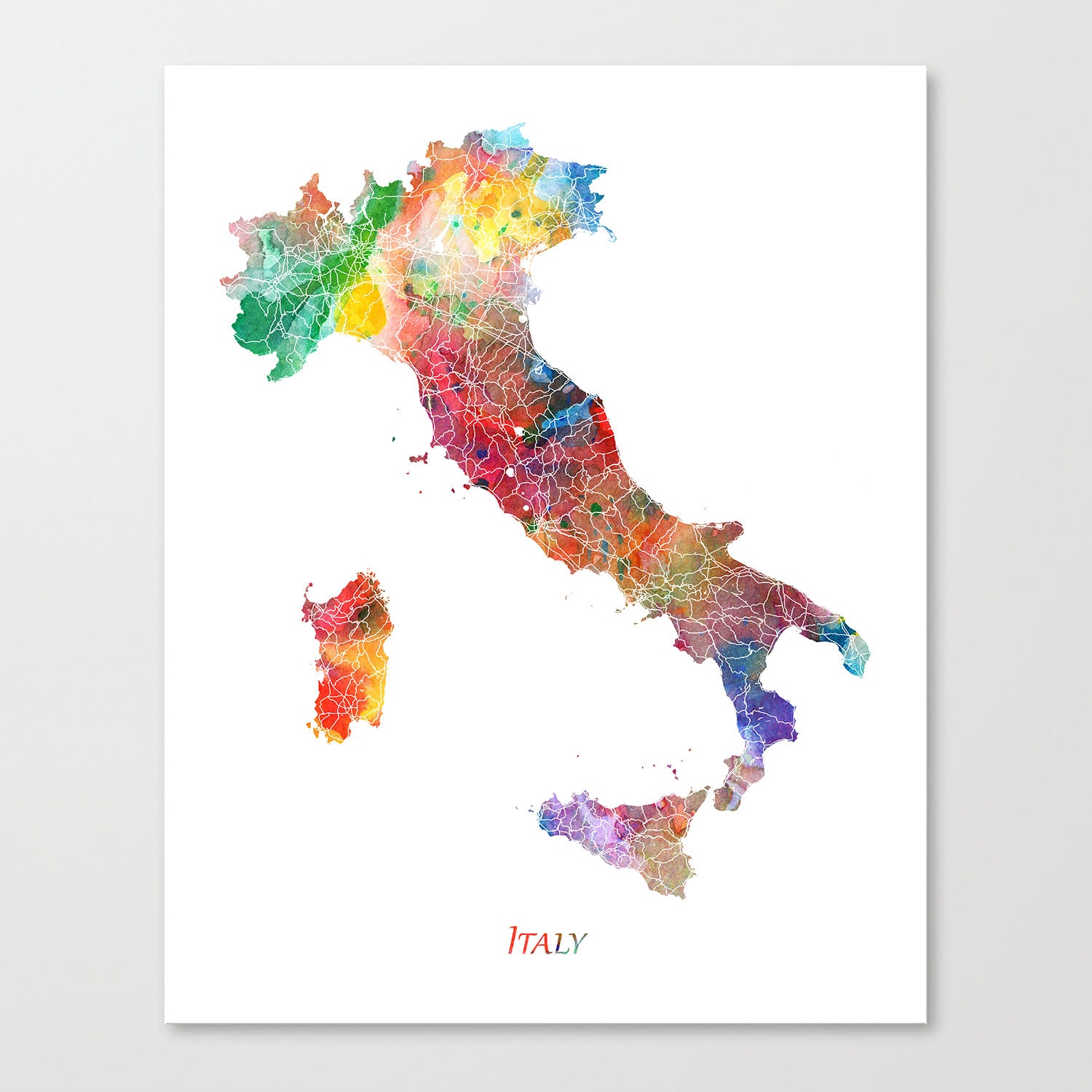 Italy Map Art Print, Italy Watercolor Map Art Poster, Modern Wall Art ...