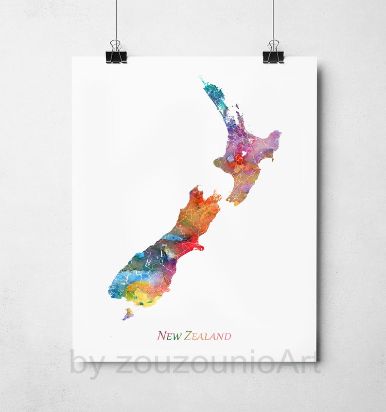 New Zealand Map Print New Zealand Poster New Zealand Wall - Etsy