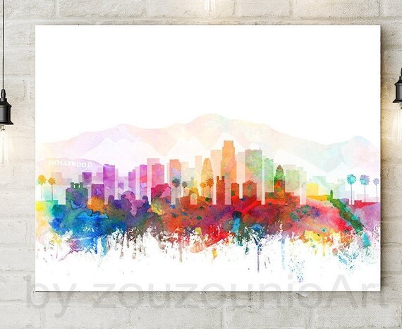 Los Angeles Print Los Angeles Skyline Art Poster California | Etsy