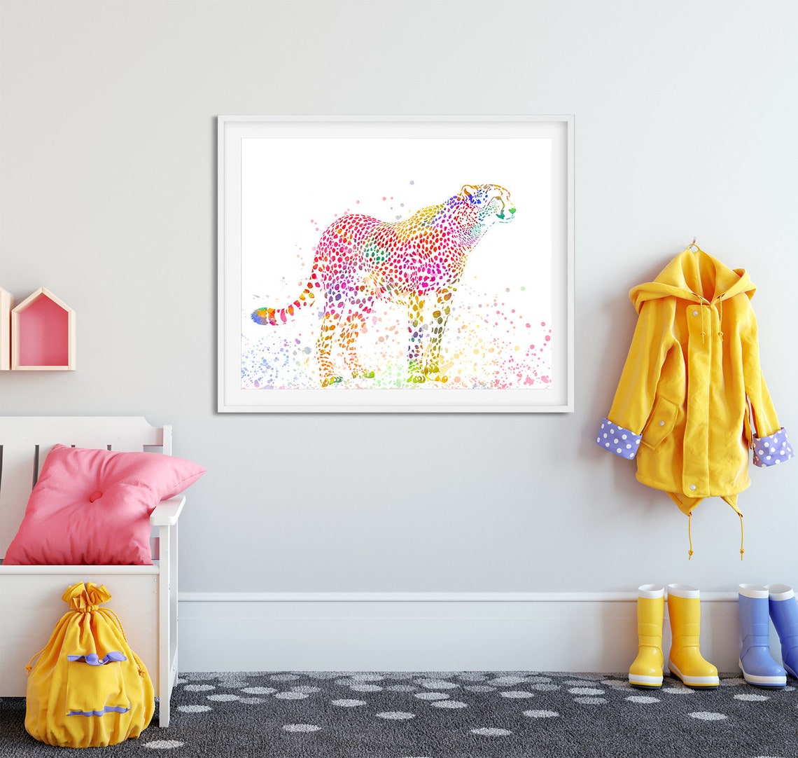 Cheetah Print, Cheetah Poster, Cheetah Silhouette Colorful Watercolor ...