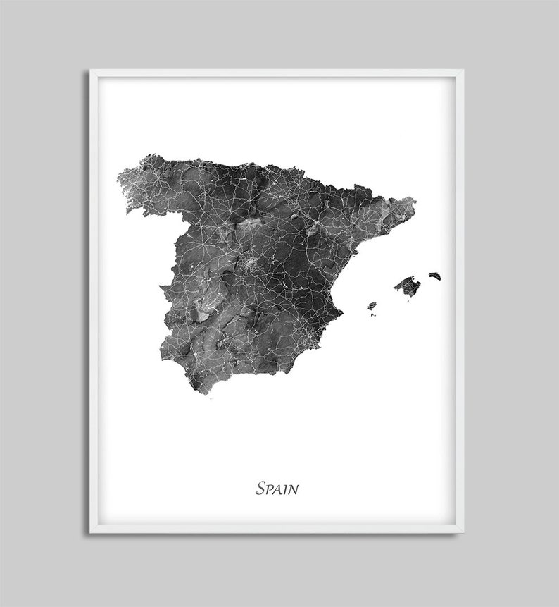 Spain Map Print Spain Watercolor Poster Spain Wall Art | Etsy