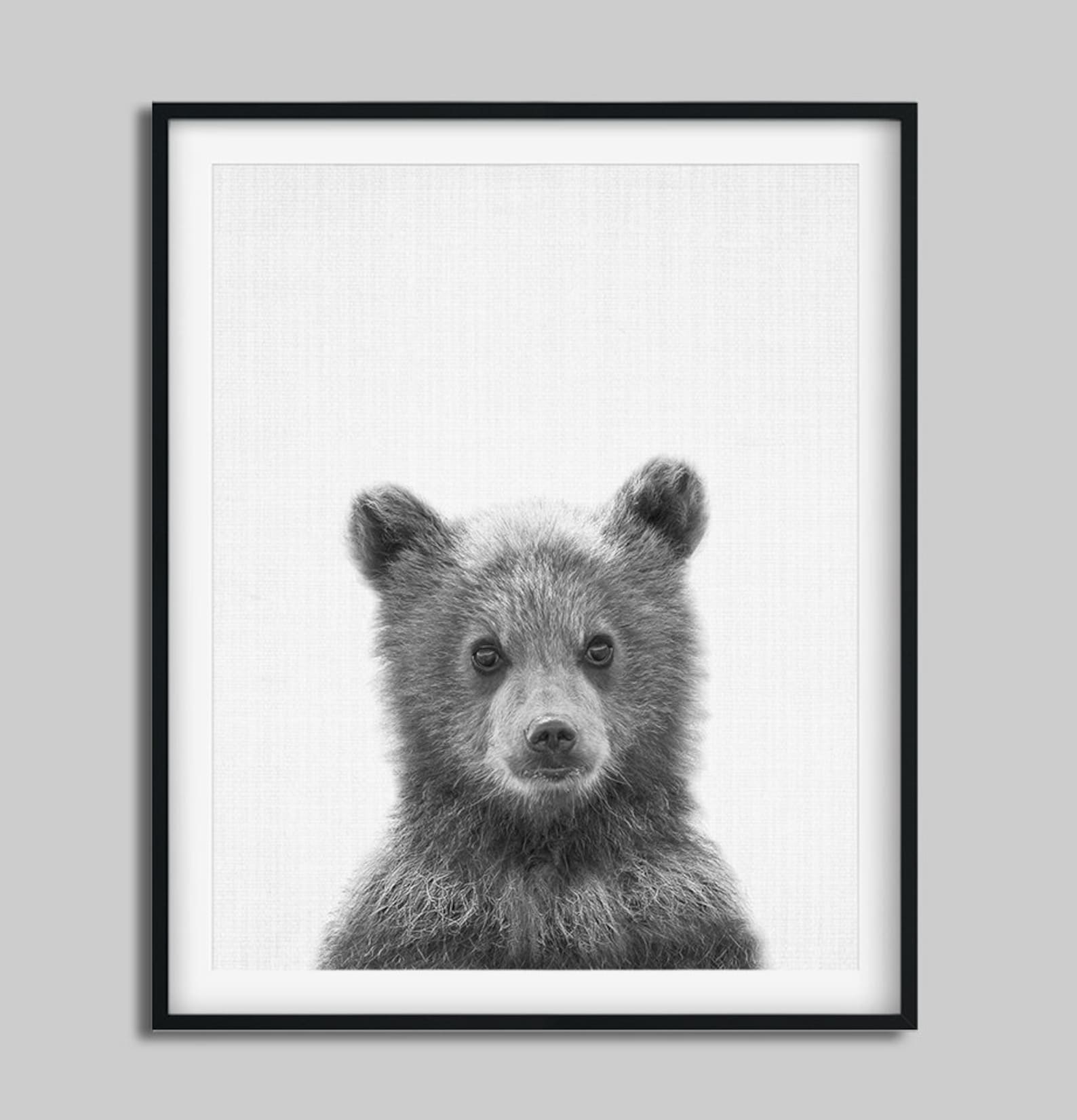Bear Cub Print, Bear Cub Poster, Woodlands Nursery Decor, Black White ...