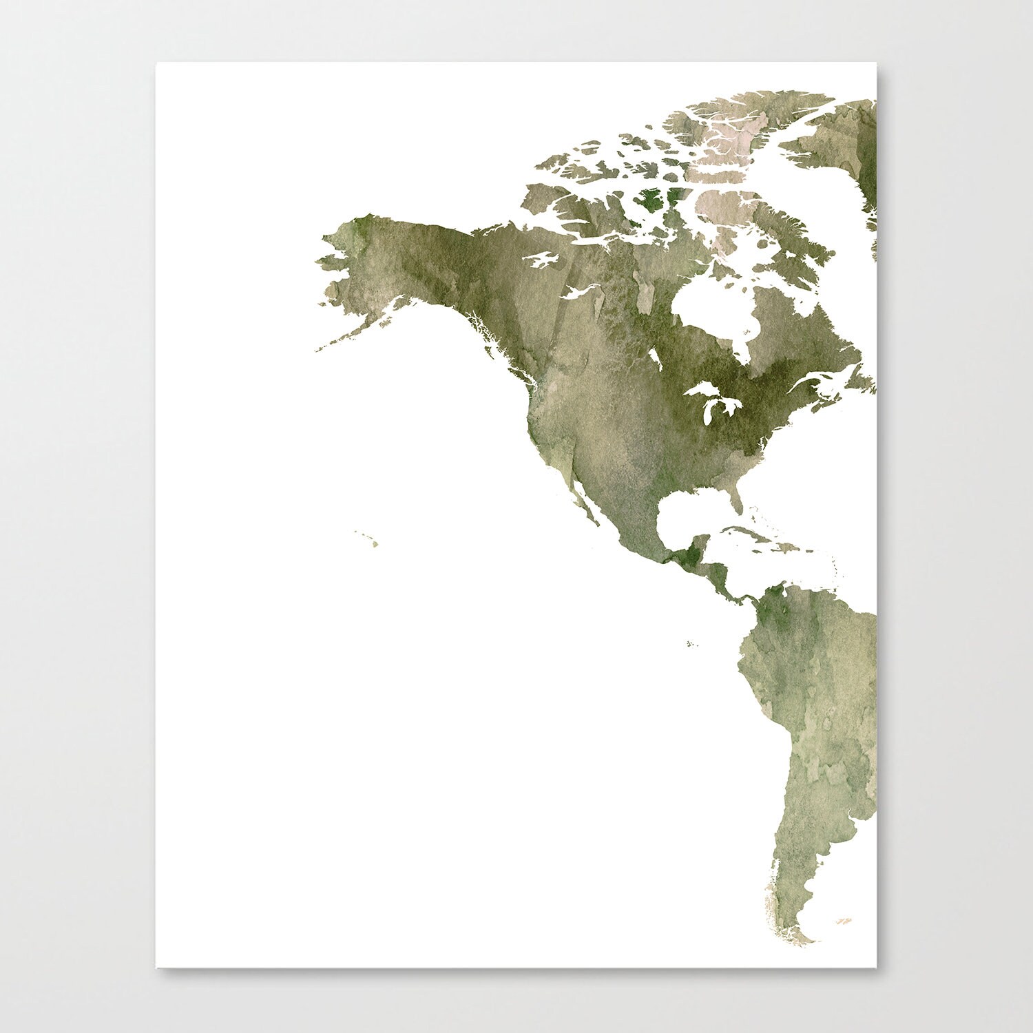 World Map Watercolor Prints, World Map Set of 3, Watercolor Sage Green ...