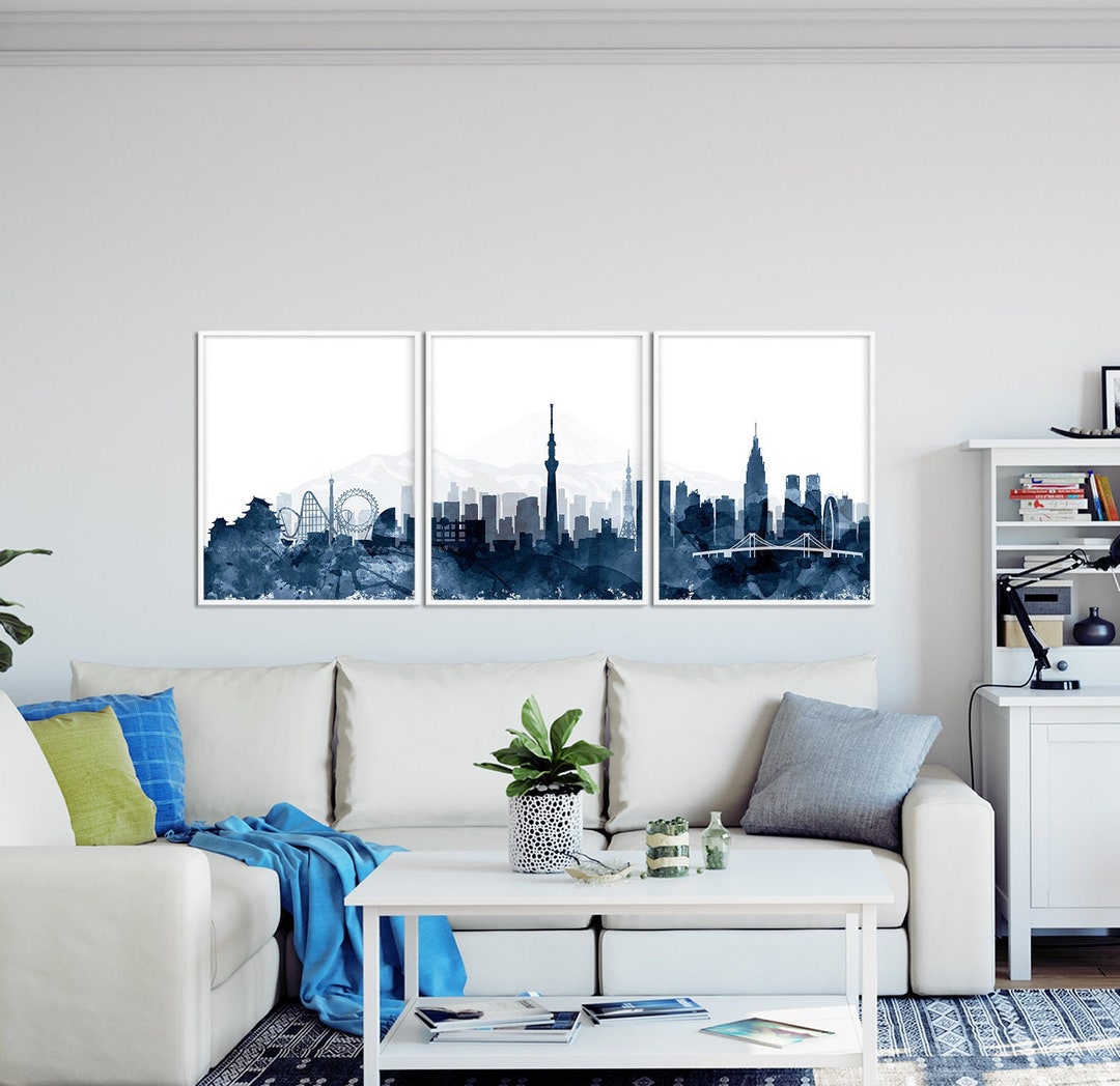 Tokyo Skyline Set of 3 Prints, Tokyo Watercolor 3 Pieces, Tokyo Japan ...