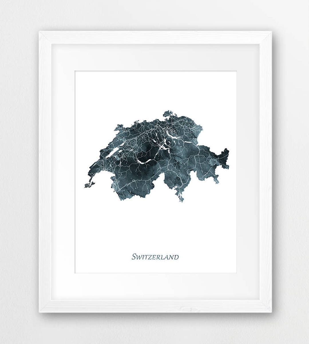 Switzerland Map Print, Switzerland Poster Map, Switzerland Wall Art ...