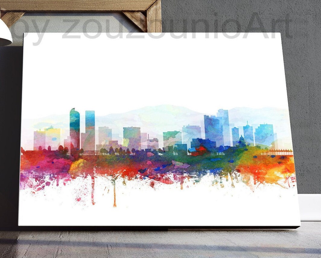 Denver Skyline Print Denver Skyline Watercolor Art Poster | Etsy