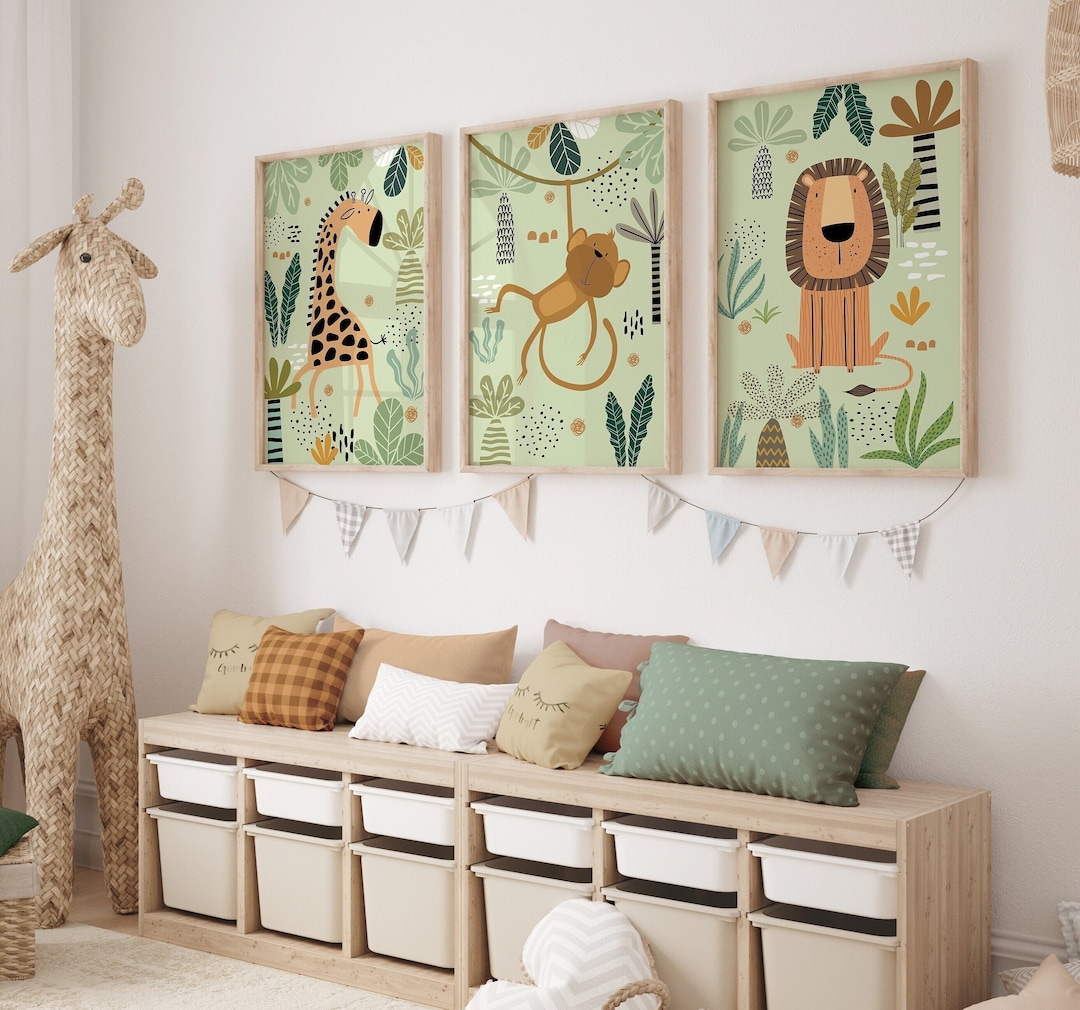 Boho Nursery Wall Art, Safari Animals Set of 3 Prints, Neutral, Boho ...
