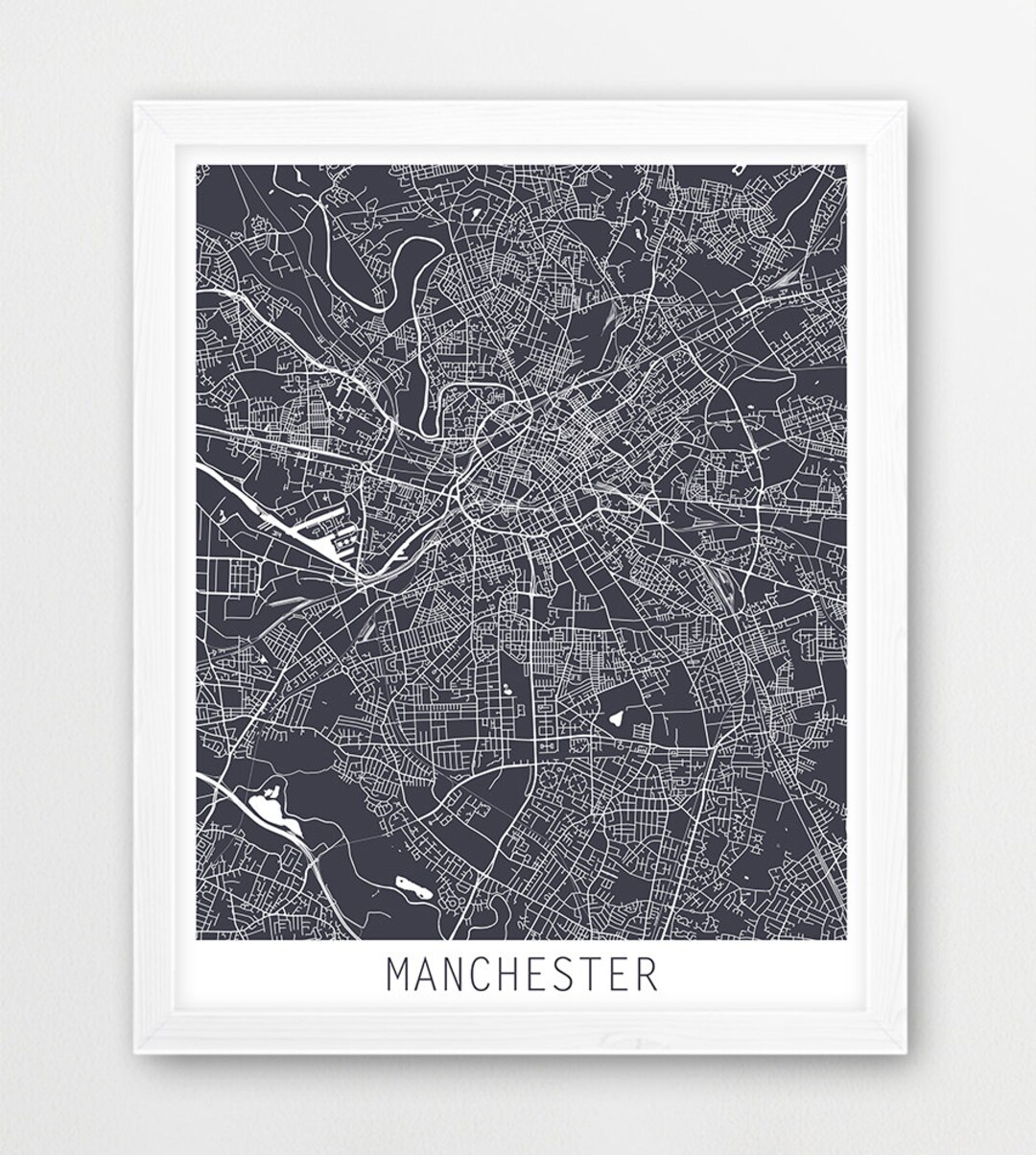 Manchester Urban Map Art Print, Manchester Street Map Art Poster ...