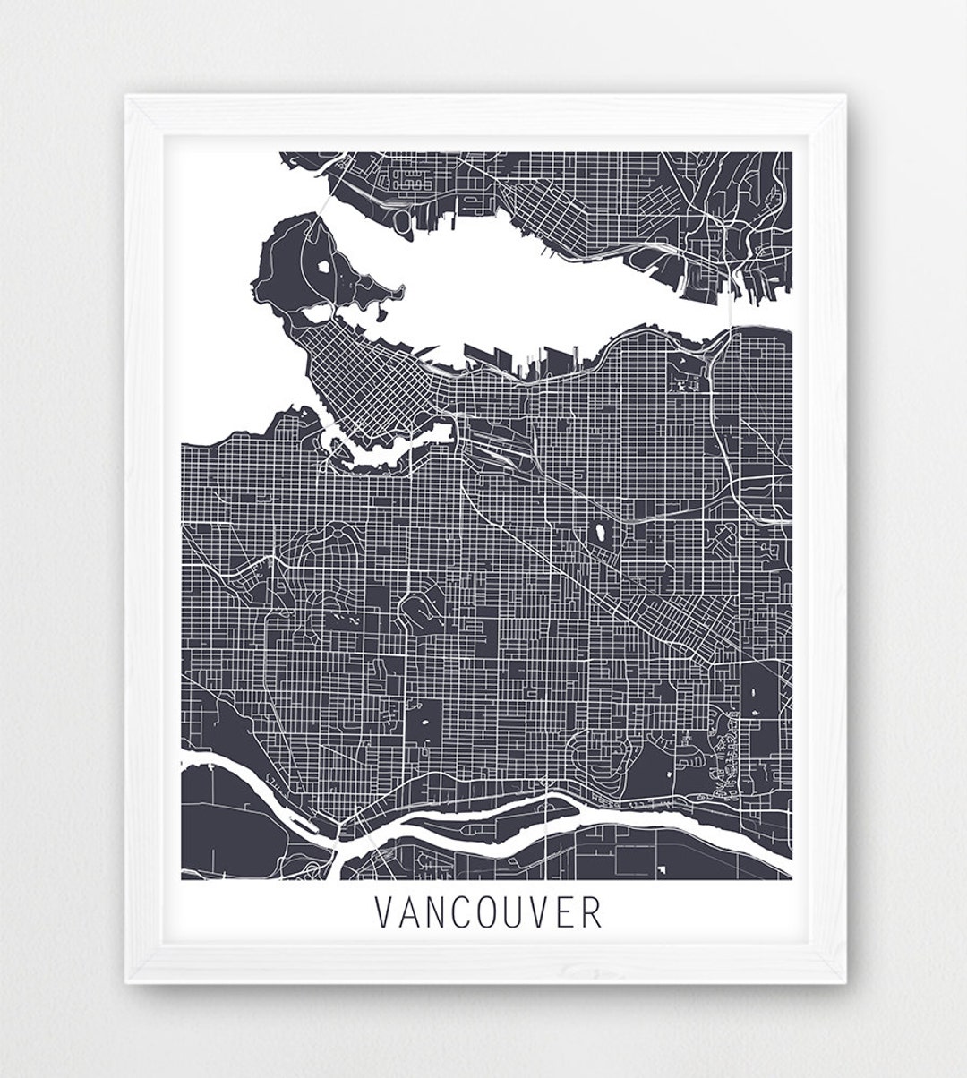 Vancouver City Urban Map Poster, Vancouver Street Map Print, Grey ...