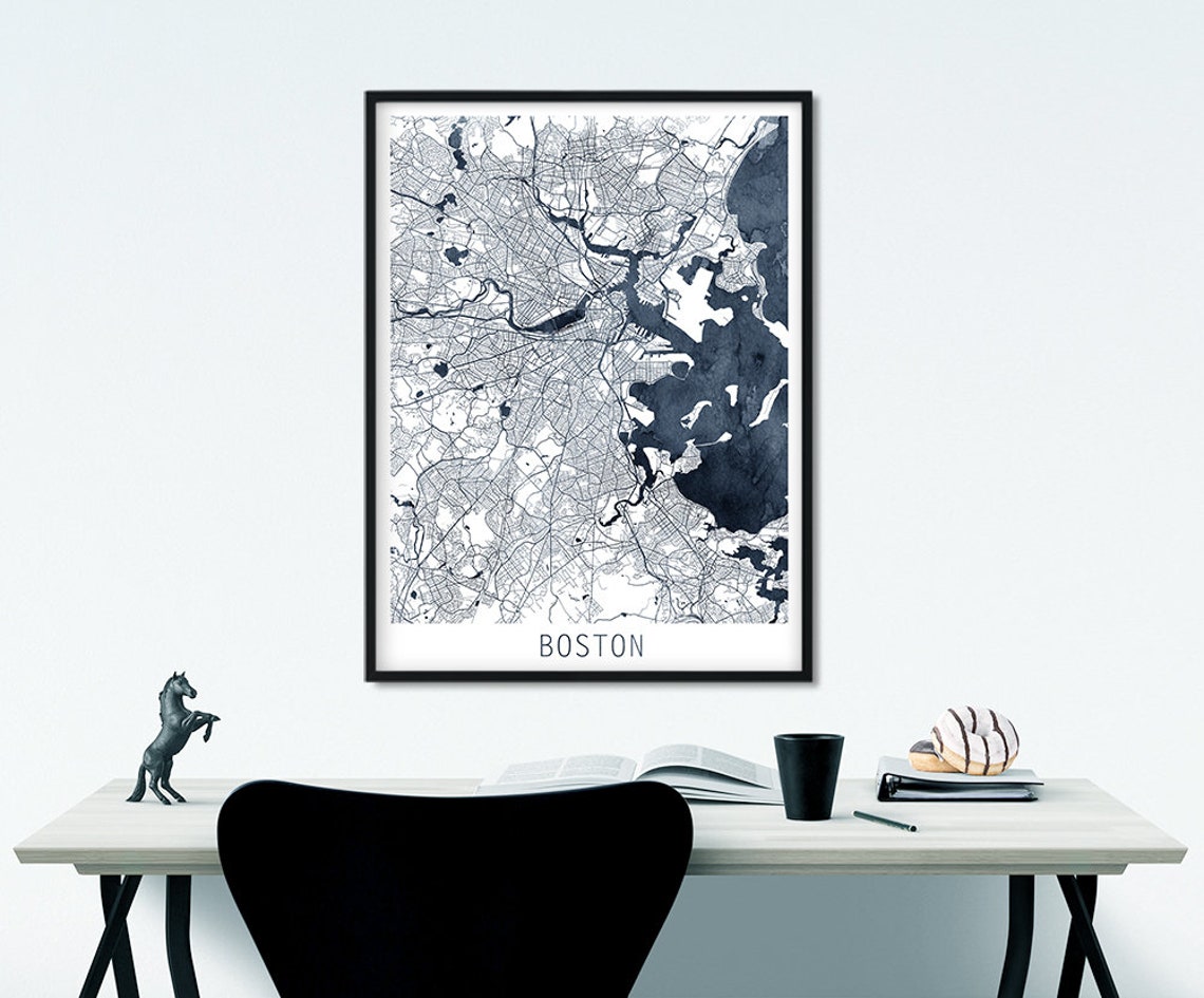 Boston City Urban Map Poster, Boston City Street Print, Watercolor Map ...