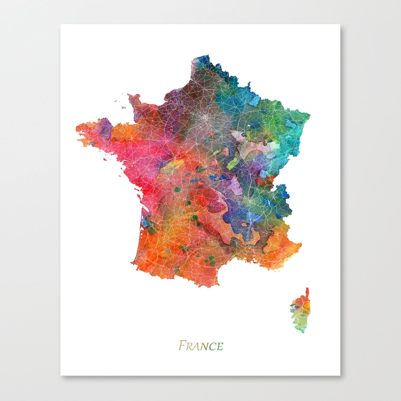 France Map Print France Watercolor Map Poster Country Map | Etsy