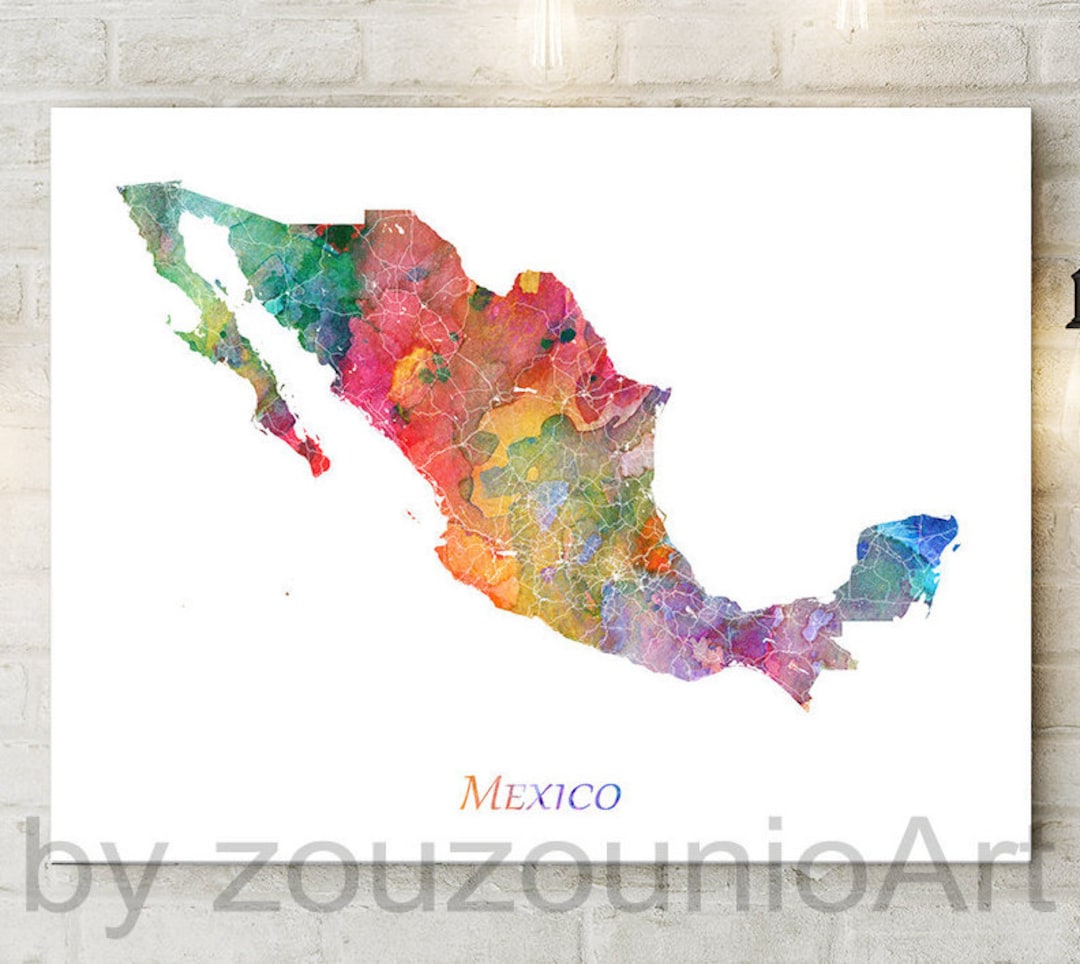 Mexico Map Art Print, Mexico Watercolor Map Art Poster, Mexico Wall Art ...