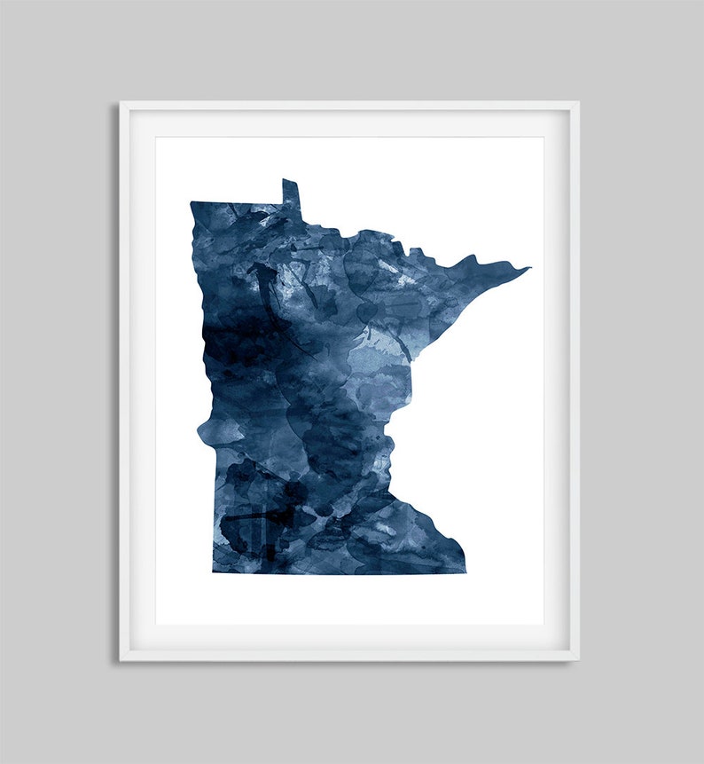 Minnesota State Map Print Navy Blue Watercolor Minnesota Map - Etsy